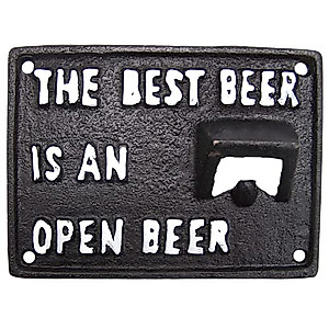 Cast Iron The Best Beer is an Open Beer Single Bottle Opener, Wall Mounted Accent Piece, Funny Bar Décor, Man Cave Bar Accessory, 4.25 Inches