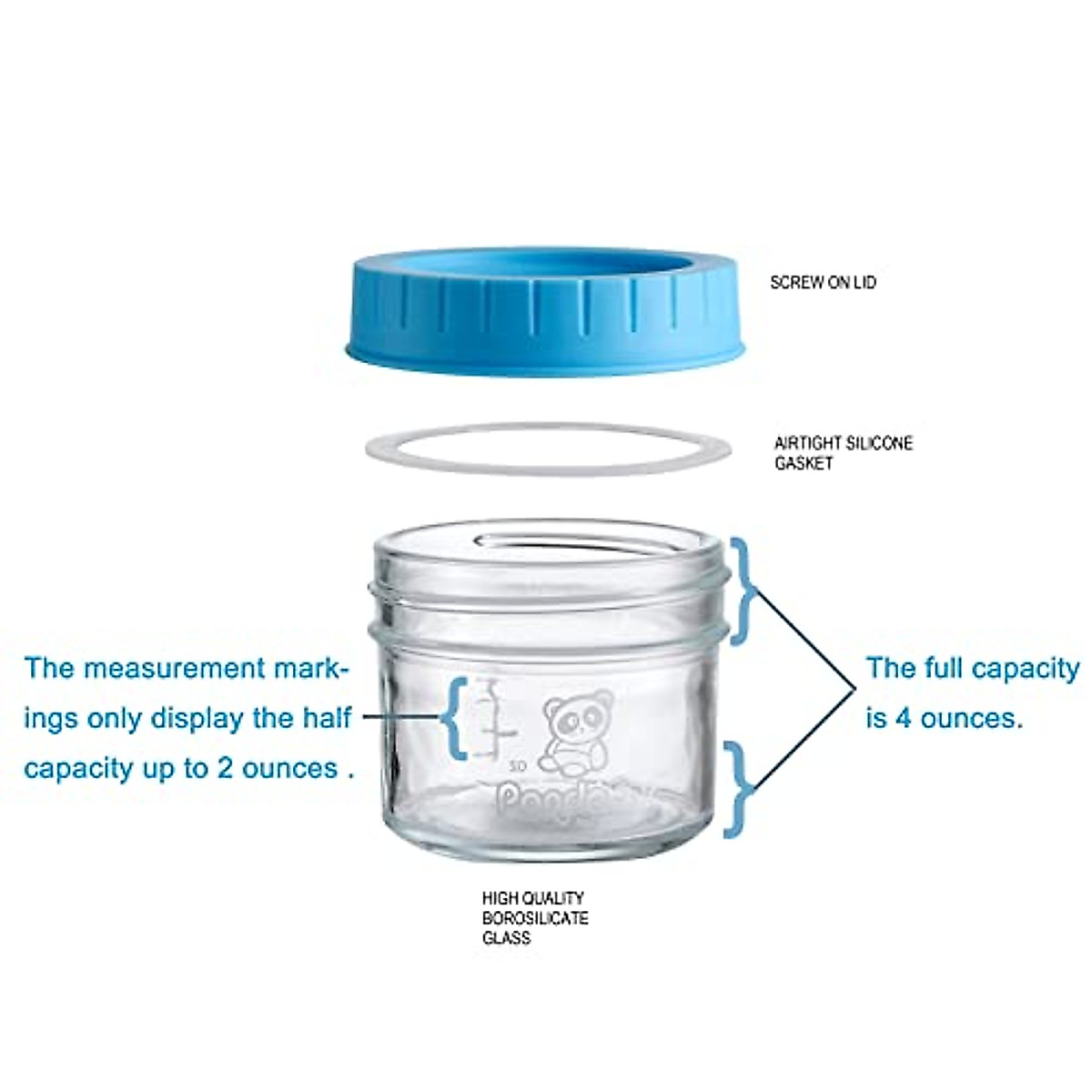 PandaEar (12 Pack) Glass Baby Food Storage Jars | 4 oz Reusable Small Containers Freezer Storage with Airtight Lids Leak Proof | Microwave & Dishwasher Safe | Infants Kids Babies