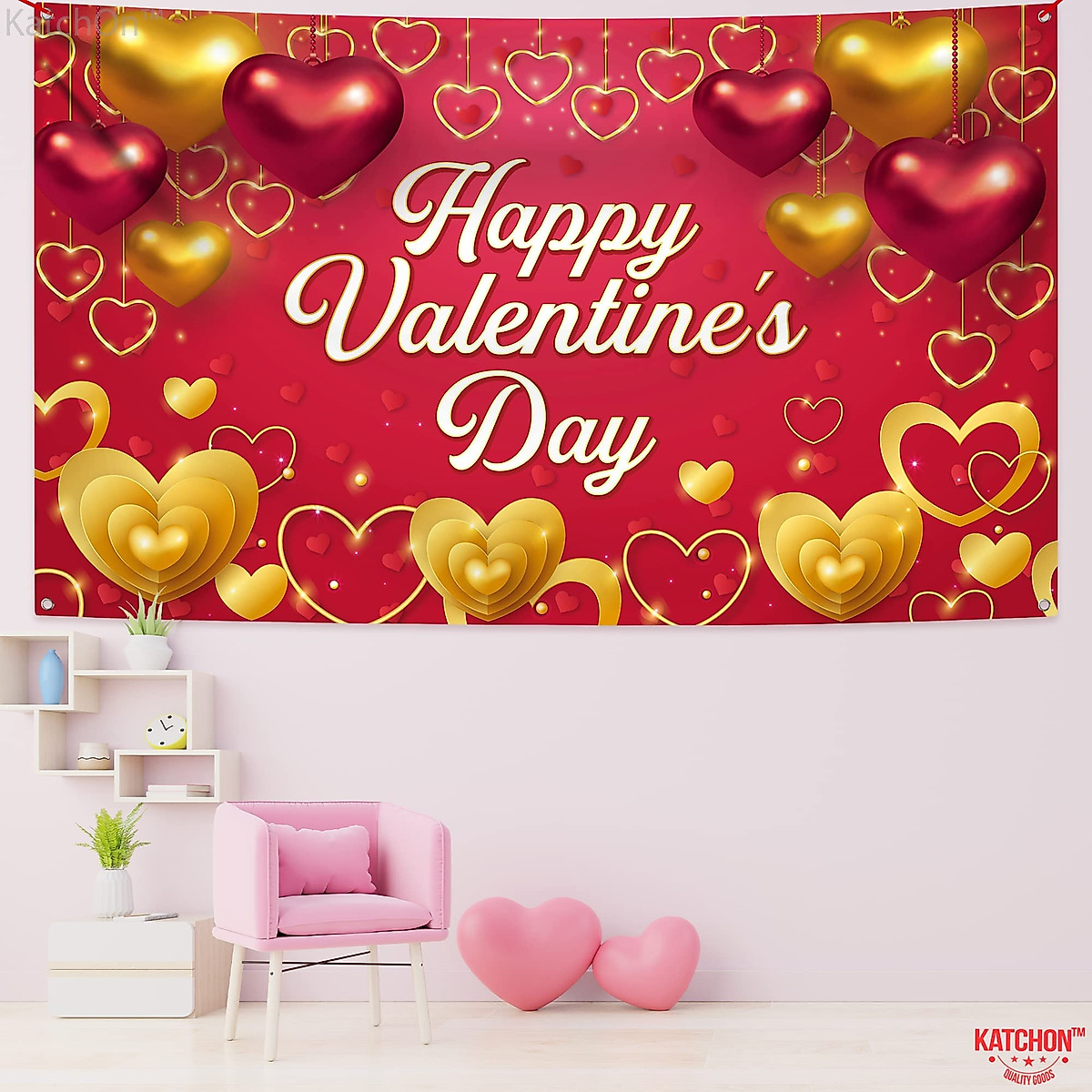 XtraLarge, Happy Valentines Day Banner - 72x44 Inch | Valentines Backdrops for Photography | Valentine Banner for Valentines Day Decoration | Happy Valentines Day Backdrop for Valentines Decorations