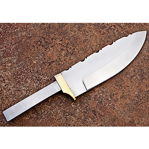 Whole Earth Supply Drop Point D2 D-2 Steel Partial/Hidden Tang Knife Blank +Brass Finger Guard for Custom Making Knives Blade Blades Blanks Hunting