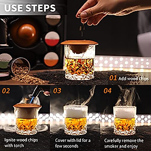 Old Fashioned Smoker Kit, 5 Different Wood Chips Including Complimentary Rosemary,Cocktail Smoker Kit,Whiskey Smoker Kit, Bourbon Smoker Kit,Cocktail Smoker Kit with Torch (no Butane Included)