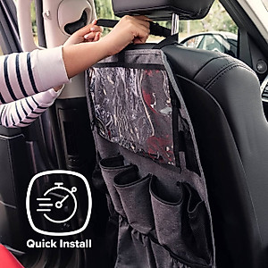 Diono Stow 'n Go XL Car Back Seat Organizer for Kids, Kick Mat Back Seat Protector, with 7 Storage Pockets, 2 Drinks Holders, Water Resistant, Durable Material, Gray