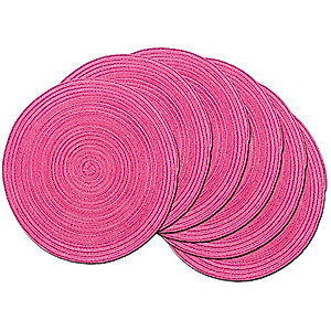 SHACOS Round Braided Placemats Set of 6 Cotton Round Place Mats 15 inch Washable Table Mats for Holiday Party (Hot Pink, 6)