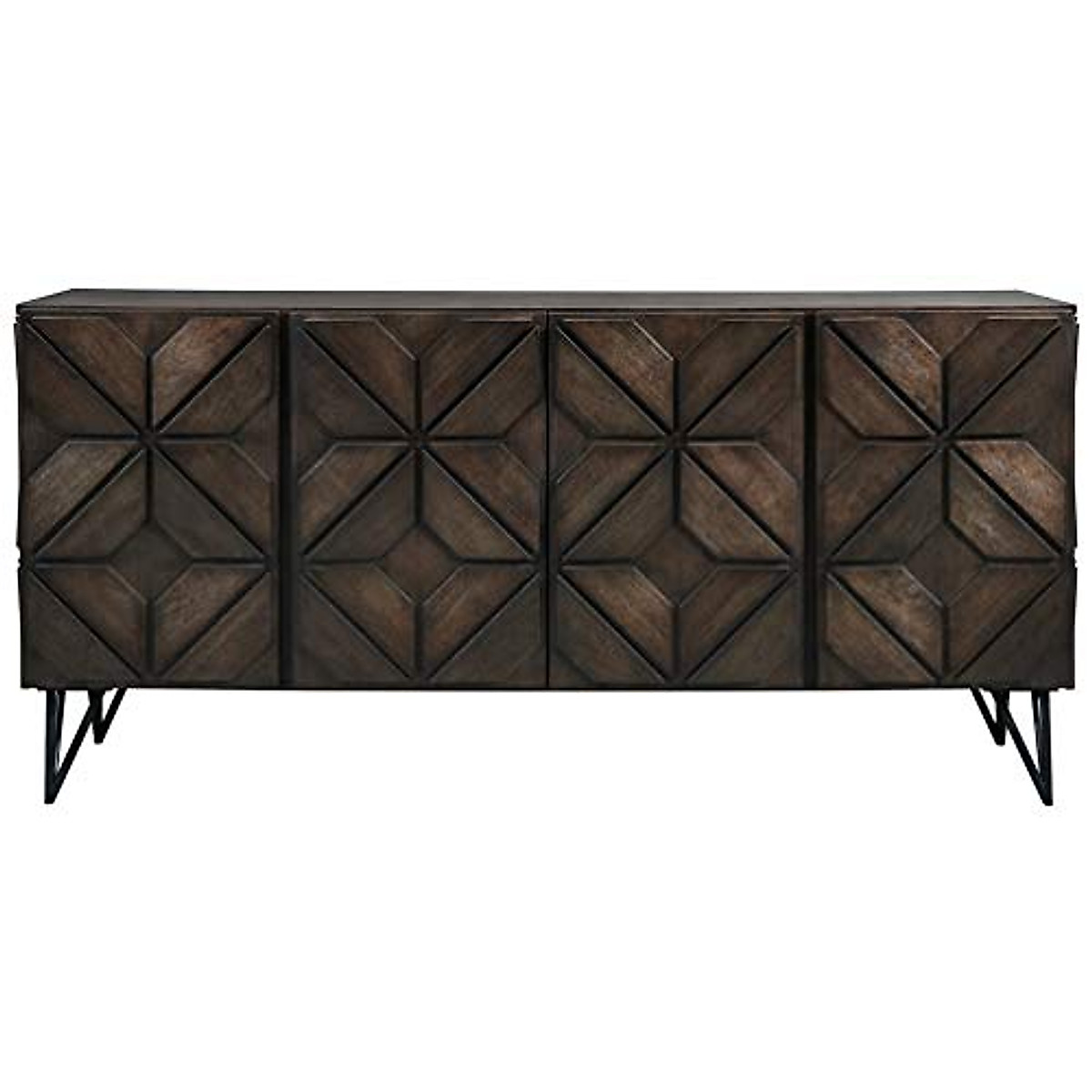 Signature Design by Ashley Chasinfield Urban Geometric Design TV Stand Fits TVs up to 70", 4 Cabinet Doors and 3 Adjustable Storage Shelves, Dark Brown