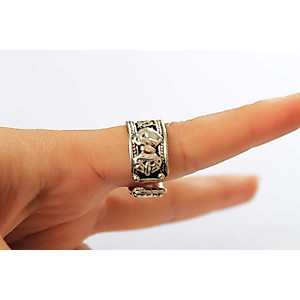 Bohemian Style Tibetan Om Adjustable Ring | Argentium Plated Stainless Steel Jewelry From Nepal