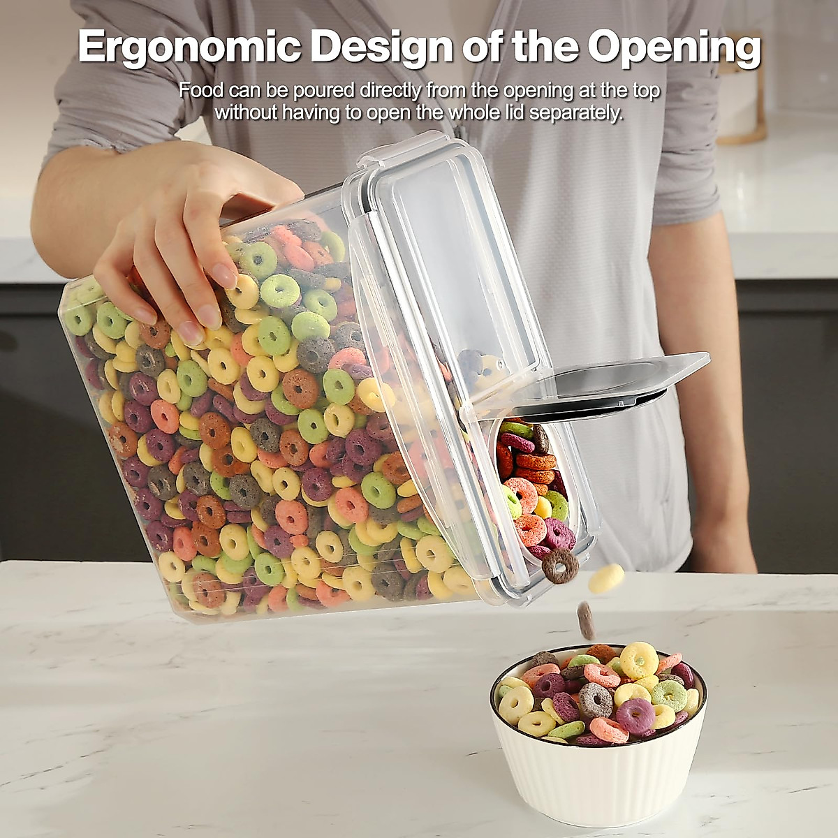 YASHE Cereal Storage Containers Set 6PCS (3.7L/125oz), Airtight Plastic Food Containers with Lids, BPA Free Food Storage Containers for Kitchen Pantry Organization, with 16 Labels & 1 Marker