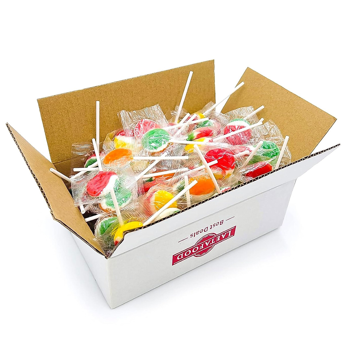 Flat Lollipops Assorted Fruit Flavors Hard Candy (2 Pound Box - Approx. 80 Count)