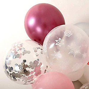 106 Pack Winter Snowflake Balloon Garland Winter Wonderland Party Decoration Balloon Pink and Silver for Baby Shower Winter Onederland Winter 1st Birthday or Baby Its Cold Outside Decorations