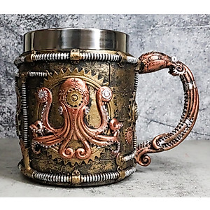 Ebros Brazen Steampunk Kraken Octopus Cyborg With Sculpted Robotic Gearwork Valves And Pipelines Beverage Drinkware Serveware Decorative Accent (Drinking Mug Cup)