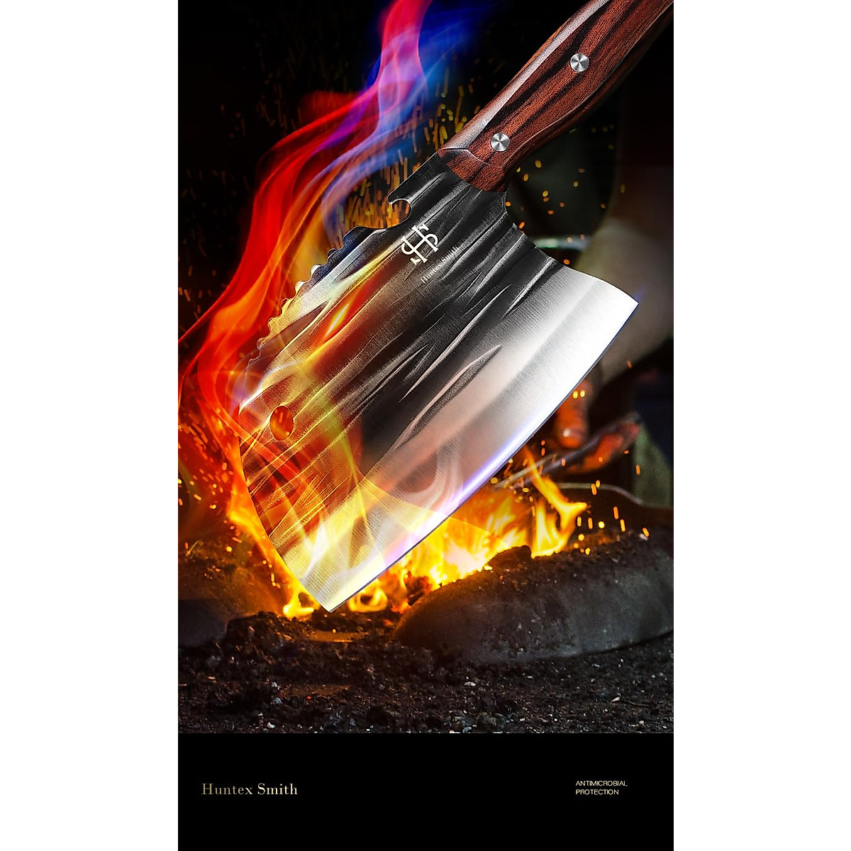 Huntex Smith Hand forged High Carbon steel Serbian Chef’s knife, Wood Handle Butcher Chef Meat Cleaver,Kitchen Knives,Hunting Cleaver,Set Green