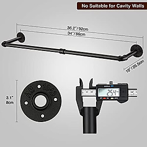 GREENSTELL Clothes Rack,36.2 Inch Industrial Pipe Wall Mounted Garment Rack,Space-Saving Hanging Clothes Rack,Heavy Duty Detachable Garment Bar,Multi-Purpose Hanging Rod for Closet 2 Base (2 Pack)