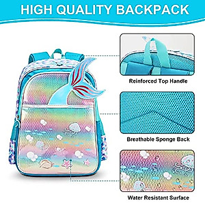 YOOVERSE Kids Backpack, Cute Mermaid Backpack for Girls, 16" Light Weight Waterproof School Backpack with Laptop Compartment (Backpack (one piece))