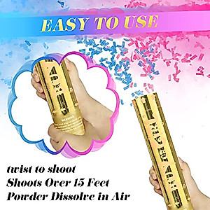 PEPYKIZ Gender Reveal Confetti Powder Cannon,2 Pink & 2 Blue,Set of 4 Gender Reveal Powder Cannon,Boy or Girl Gender Reveal Cannon for Baby Gender Reveal,100% Biodegradable Tissue Safe Powder Smoke