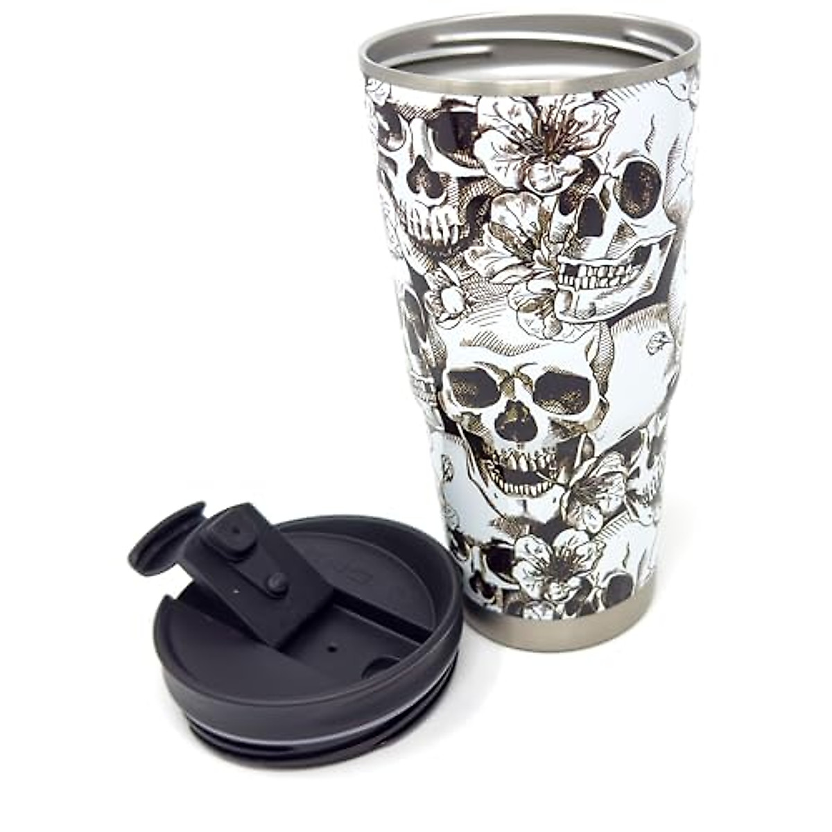ENGEL 22oz Halloween White Skull Vacuum Insulated Tumbler with leak-proof lid and non-skid rubber base
