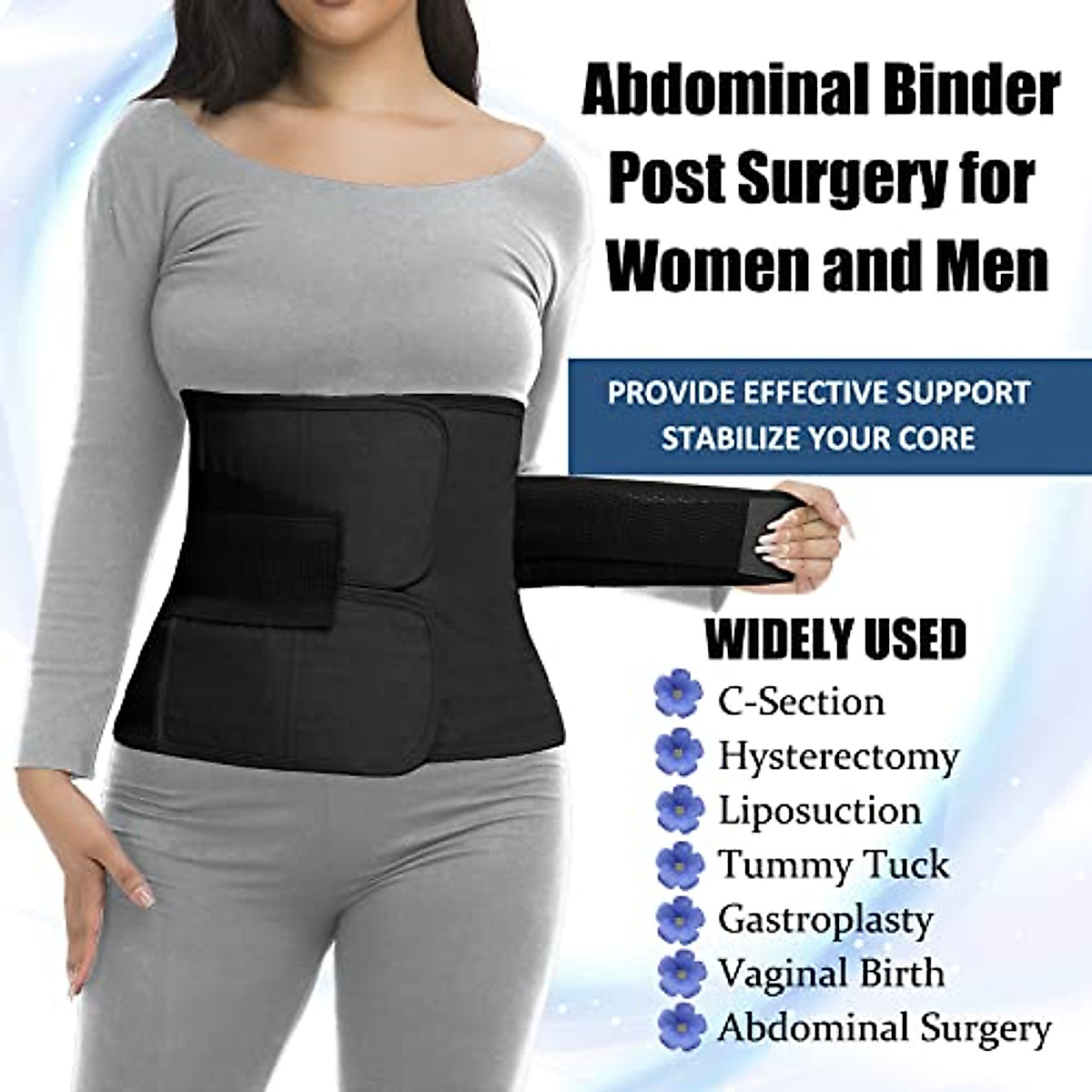 Postpartum Belly Band & Abdominal Binder Post Surgery Compression Wrap Recovery Support Belt (for Waistline 25.5"-33",S/M, Black)