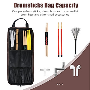 EASTROCK Drum Sticks Bag with 3 Pair Drumsticks, Drumstick Bag with Floor Tom Hook, Carrying Strap (Brown)