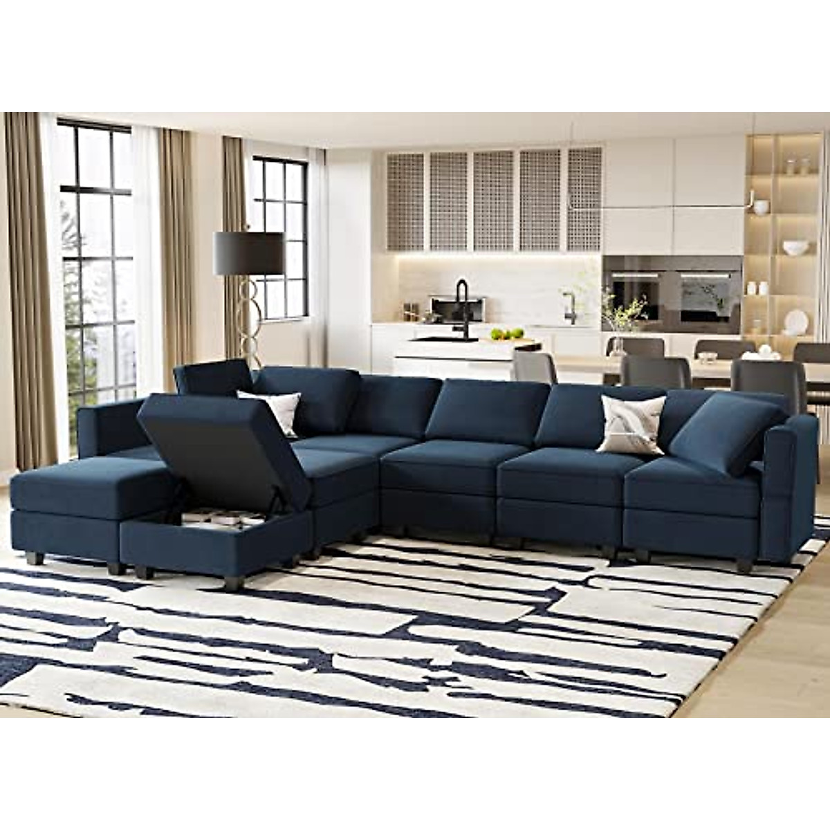 Belffin Modular Convertible Sectional Sofa with Reversible Double Chaises Velvet L Shaped Convertible Couch with Storage Blue
