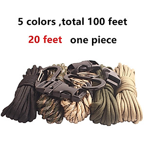 GeGeDa Paracord,Paracord 550 Combo Crafting Kits with 5 Types Buckles,20 Feet Each Paracord Rope (Light Rainbow Set 200feet) (A-Set)