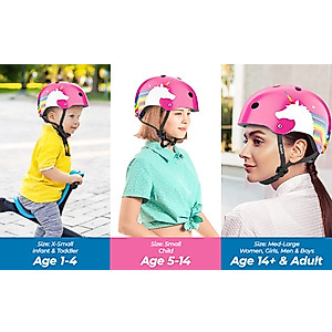 Noggn Bike Helmet for Kids, Girls and Boys | Rainbow Unicorn | Small for Child 5-14 | Bicycle, Scooter, Skateboard Helmet (Pink, Small)