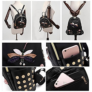 Eilova 3D Dragonfly Embroidery Backpack Floral Book Bag Satchel Purse Handbag