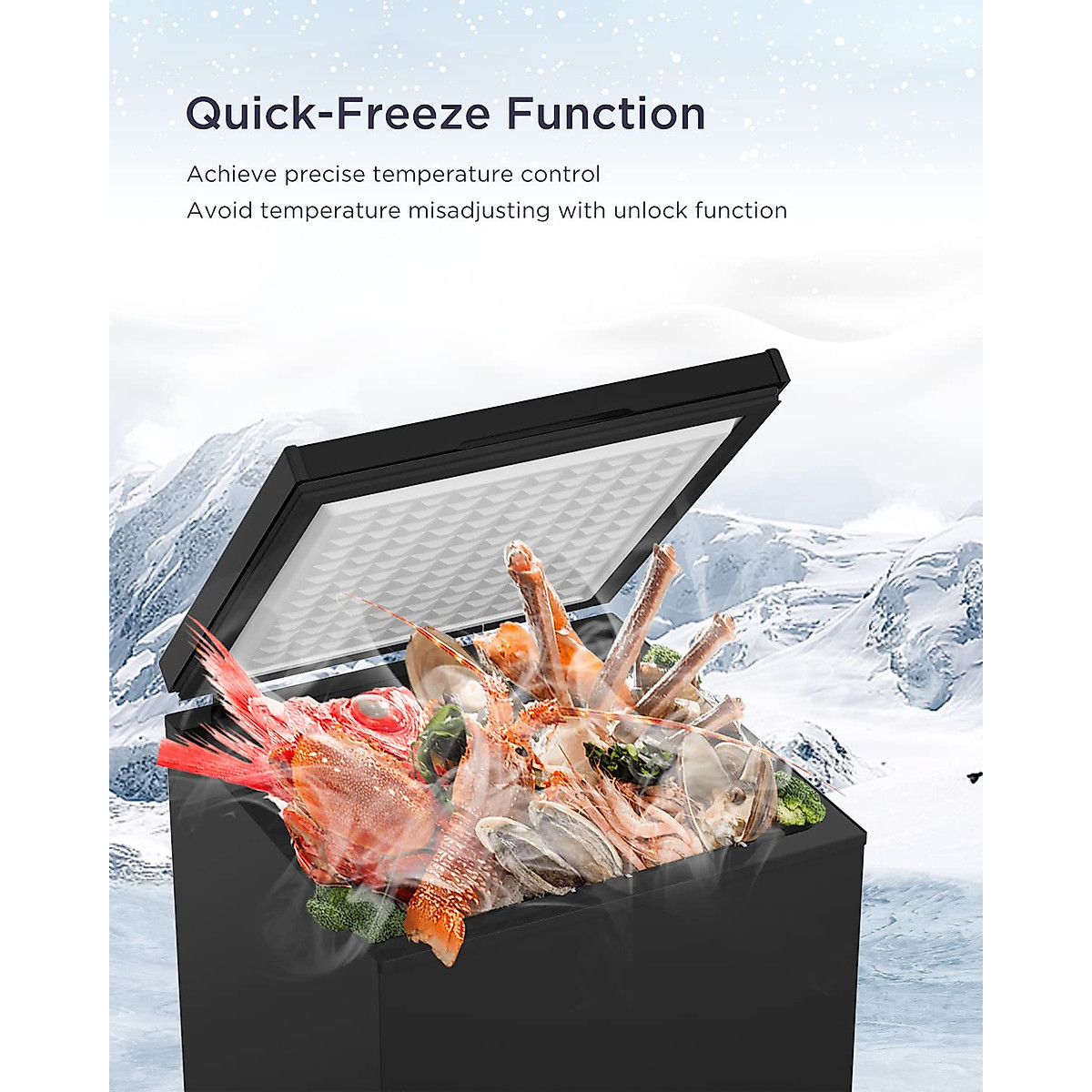 SOUKOO Chest Freezer Super-low temperature Freezers 14℉ to -40℉ (Black, 3.5 Cubic Feet), (UlTRA)