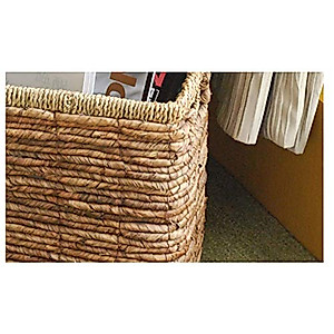 KXA Straw Magazine Basket Storage Basket Magazine Basket Rectangular Storage Basket Vintage Chinese Finishing Basket 26 38 15cm