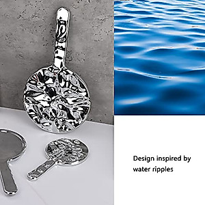 Funly mee Electroplate Sliver Hand Mirror, Handheld Mirror with Water Ripple Frame- 6 x 10.6 Inches