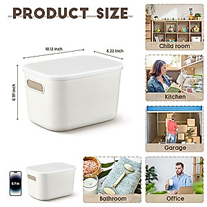 Tuanse 8 Pieces Plastic Storage Bins with Lids White Storage Box with Handle Stackable Containers with Lids for Organizing White Bins Small Storage Basket with Lid for Table (7.3 x 10.2 x 6.5 Inches)