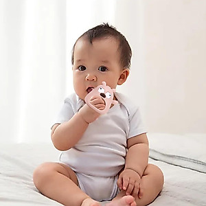 Teething Toys for Babies 0-6-12 Months, Baby Teether Never Drop Baby Teether for Teething Relief, Silicone Baby Hand Mittens with Sucking Need Pacifier, Baby Chew Toys for Breast Feeding (Pink)