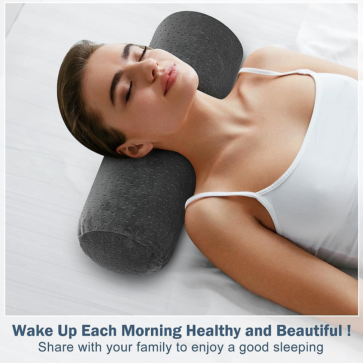 Remerry 2 Pcs 18 x 6 Inches Velvet Neck Roll Pillow Cover with Zipper, Soft Bolster Pillowcases for Cylindrical Pillow (Cover Only, Bolster Not Included)