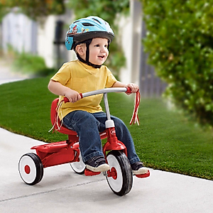 Radio Flyer Toddler Kids Tricycle, Folding Trike with Storage Bin, Fold 2 Go, Red