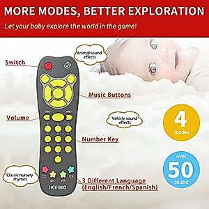 Baby Remote Control Toy with Light Sound Realistic Toddler TV Remote Toy with Adjustable Volume Kid Learning Education Musical Toys with English French Spanish Infant Gift for Boy Girl 6M+ (Gray)