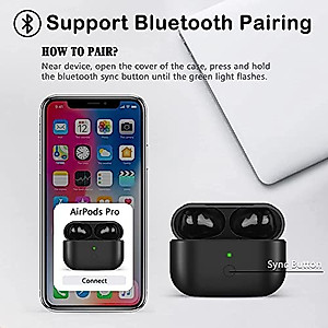 Wireless Charging Case Compatible with AirPods Pro, Qi-Certified for Airpods Pro Charger Replacement Cases, Support Bluetooth Pairing&Sync Button, 660 Mah Built-in Battery, Black(Earbuds Not Included)