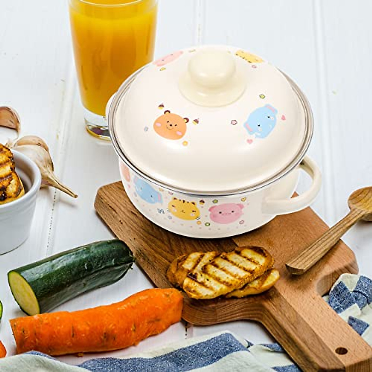 Angoily Porcelain Stockpot Flower Enamel Stock Pot Stockpot with Lid Enamel Coated Oven Stovetop for Soup Chicken Pot Roast Kitchen Cookware 16cm Ceramic Soup Pot