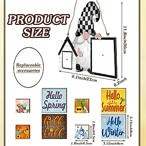 Thyle 31 Pcs Interchangeable Wooden Gnome sign Seasonal Gnome sign for Front Door Wood Gnome Door Hanger with Detachable Magnet Gnome Decorations for Home Wall Christmas Winter DIY Holiday Decor