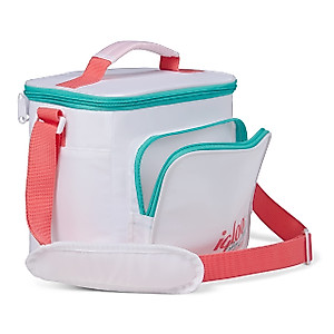 Igloo 90s Retro Collection Square Lunch Box Cooler with Front Pocket and Adjustable Strap, White