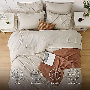 Bedsure Beige Comforter Set Queen - Bed in a Bag Queen 7 Pieces, Pintuck Bedding Sets Beige Bed Set with Comforter, Sheets, Pillowcases & Shams