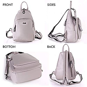 AMELIE GALANTI Small Backpack Purse for Women, Backpack Handbags Lightweight PU Nylon Sling Purse with Convertible Shoulder Strap (L Grey-PU)