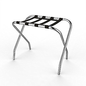 Chrome Folding Luggage Rack and Suitcase Stand- Durable Folding Bag Holder with Black Nylon Straps by Lavish Home