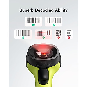 Inateck Barcode Scanner, Wireless Scanner, 1 Charge 180 Days Standby, 35M Range, Automatic Scanning, BCST-60 Green