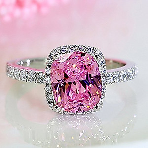 KUYIUIF Brilliant Cut Solitaire Cubic Zirconia CZ Engagement Ring 18k White Gold Pink Austria Crystal Lady Bridal Wedding Engagement (7)