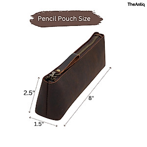 Leather Pencil Pouch, Make-up Brush Pouch, Leather Pencil Case, Zippered Pouch for Make-up essentials, Pen Case, Pen & Marker Case, Pencil Case For Students & School (Forest Green)