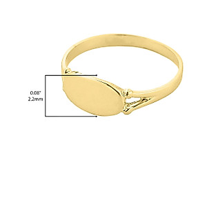 Modern Contemporary Rings 10K Yellow Gold Women’s Customizable Engravable Oval Top Split Shank Tapered Band Signet Ring - Size 6