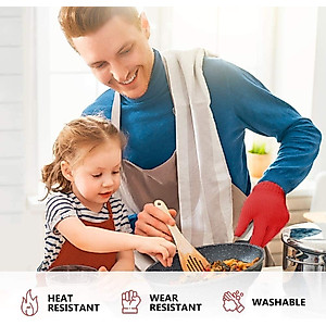 Killer's Instinct Outdoors 1 Pair Heat Resistant Gloves Oven Gloves Heat Resistant with Fingers Red Oven Mitts Kitchen Pot Holders Cotton Gloves Red Kitchen Gloves Double Oven Mitt Set