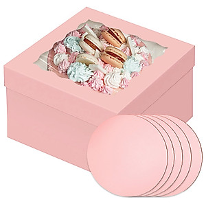 Bakepacker 36pcs 12x12x8 Inches Cake Boxes with Window 18-Packs Pink Cake Boxes 12 Inch Bakery Boxes (18 Cake Boxes +18 Cake Boards Included)