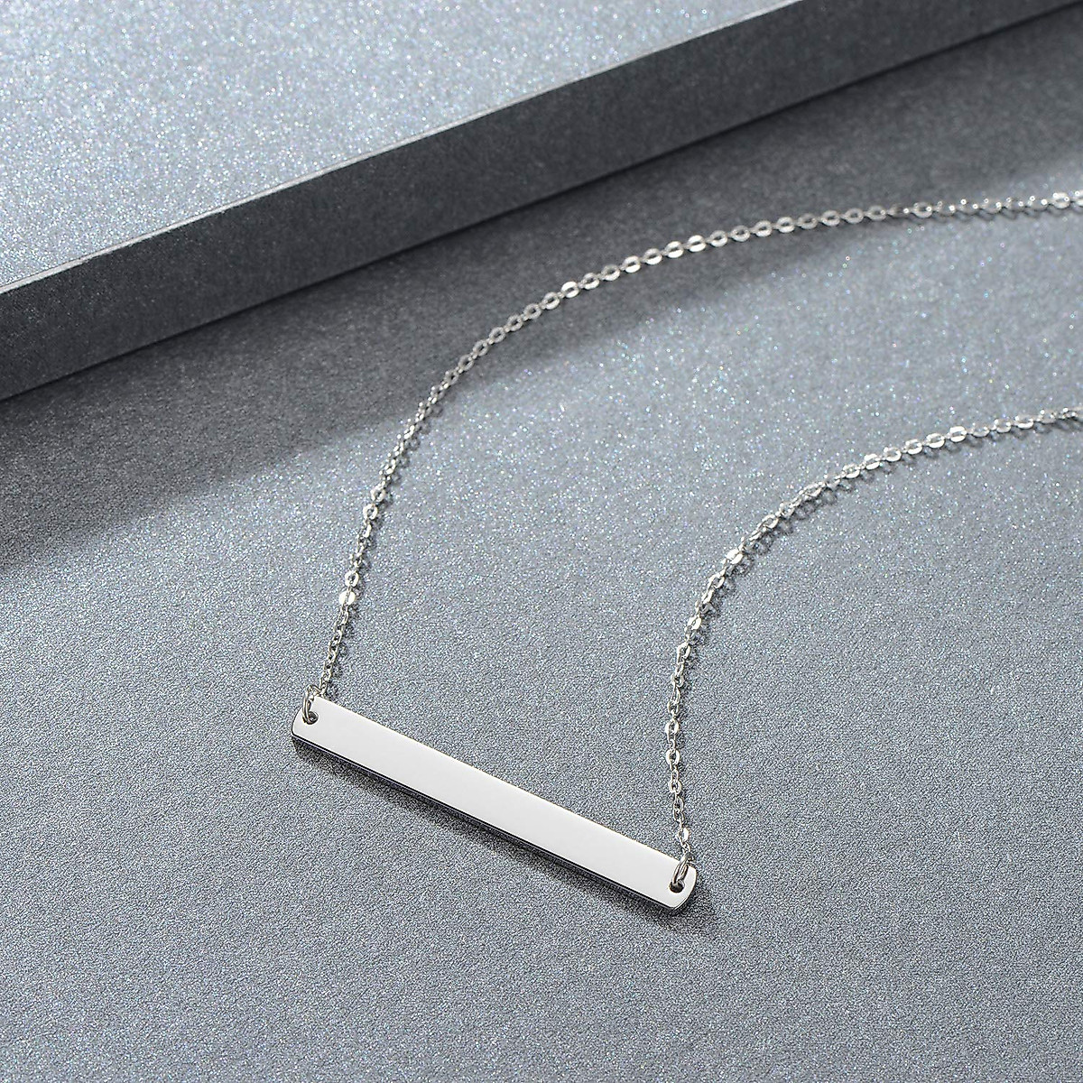 Zillaly Gold Silver Rose Gold Horizontal Bar Necklace Stainless Steel 18K Gold Plated Bar Necklace Ladies Adjustable Chain (White)