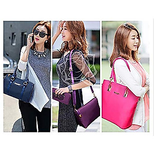 YAQUNICER Women PU Leather Handbags Tote Shoulder Bags Top Satchel Purses 6pcs Handbag Set Clutch Wallet-Purple