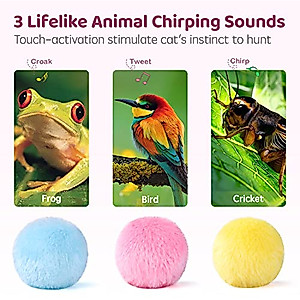 Potaroma Chirping Cat Toys Balls with SilverVine Catnip, 2022 Upgraded, 3 Pack Fluffy Interactive Cat Kicker, 3 Lifelike Animal Sounds, Kitty Kitten Catnip Exercise Toys
