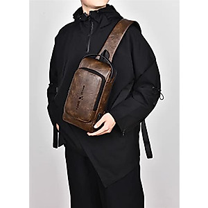 BBJMTCJTZ Leather Crossbody Shoulder Bags Anti -theft Rechargeable Hole Chest Bag Travel Bags (dark brown)