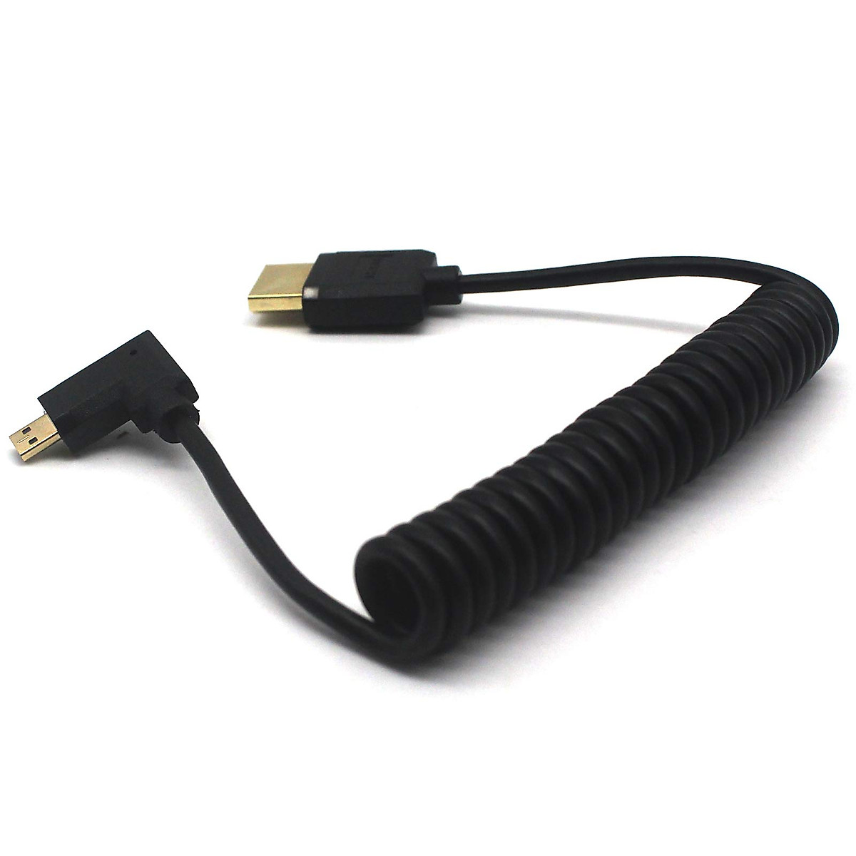 MOTONG Standard 4K HDMI 2.0 to Micro HDMI Cable, Coiled Micro HDMI Male 90 Degree Left Angle to HDMI 2.0 Male Cable Cord 4K@60Hz(1.2M, M to M Left Angle)
